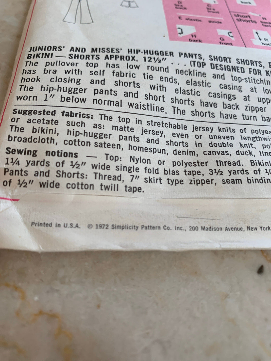 Girl’s Size 7 Hip Hugger Pants, Bikini Top, Short Shorts Vintage Sewin ...