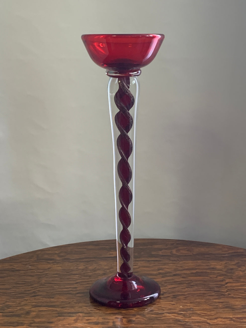 Red Art Glass Tall Display Piece with Red and Gold Twisted Stem ...