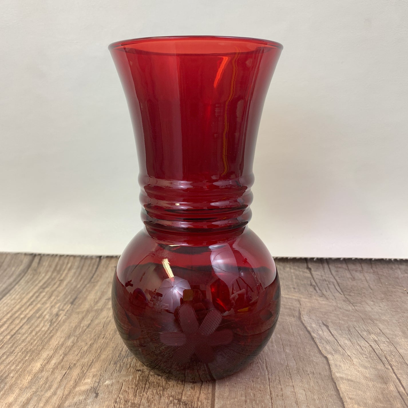 Ruby Red Pineapple Vase with Etched Design Ruby Red Glass Vase, Vintag ...