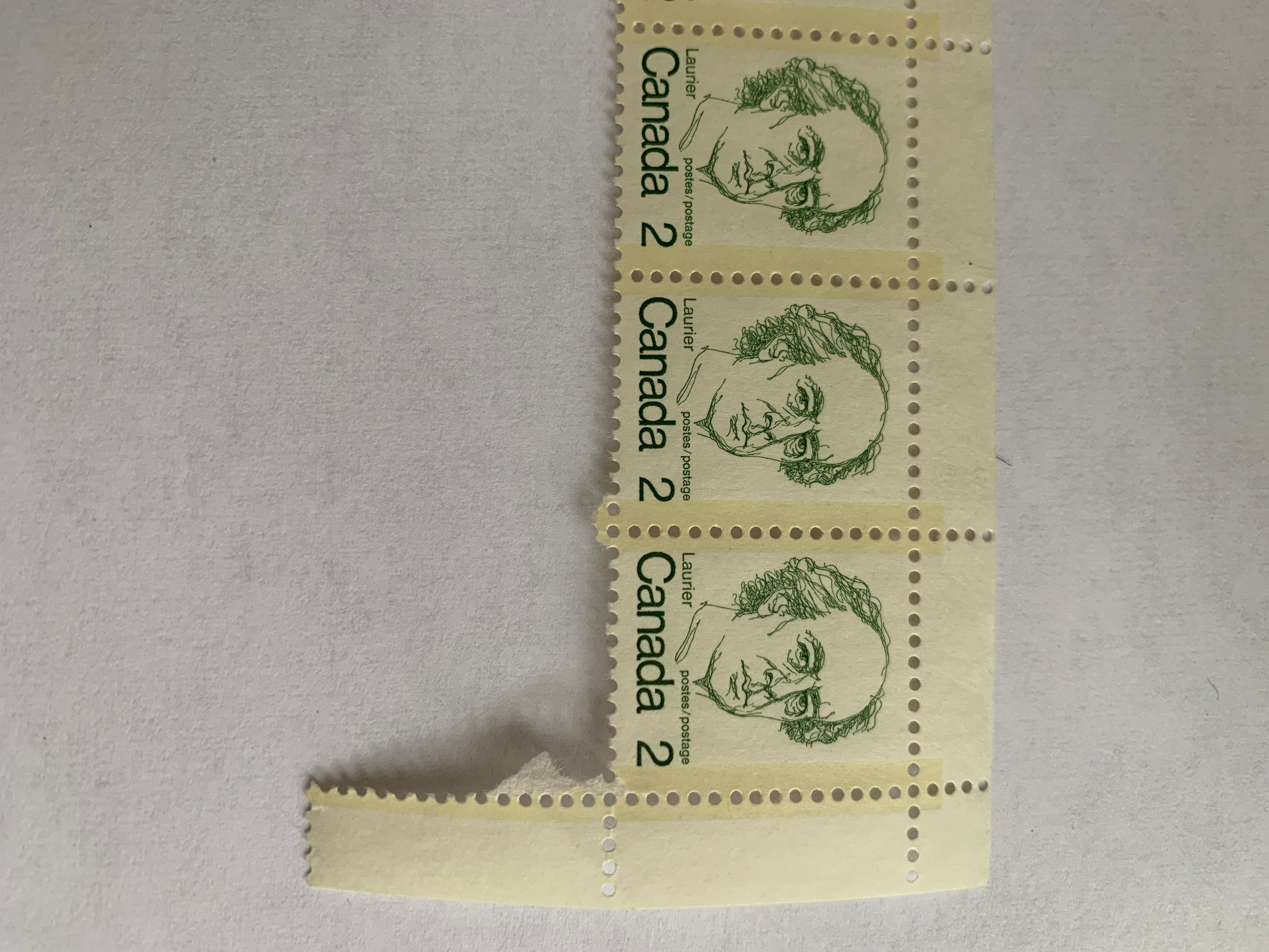 Wilfred Laurier Canadian 2 Cent Stamps 16 Stamps Top of Sheet ...