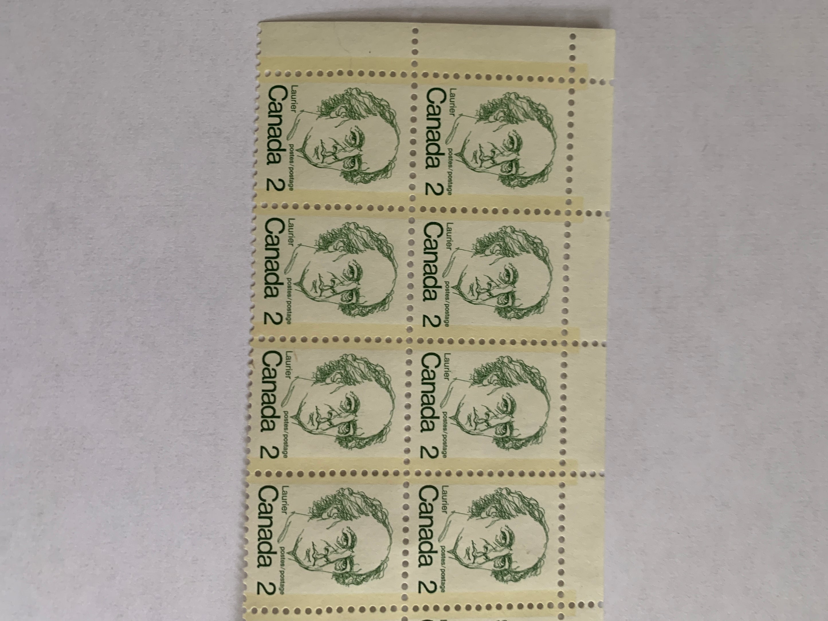 Wilfred Laurier Canadian 2 Cent Stamps 16 Stamps Top of Sheet ...