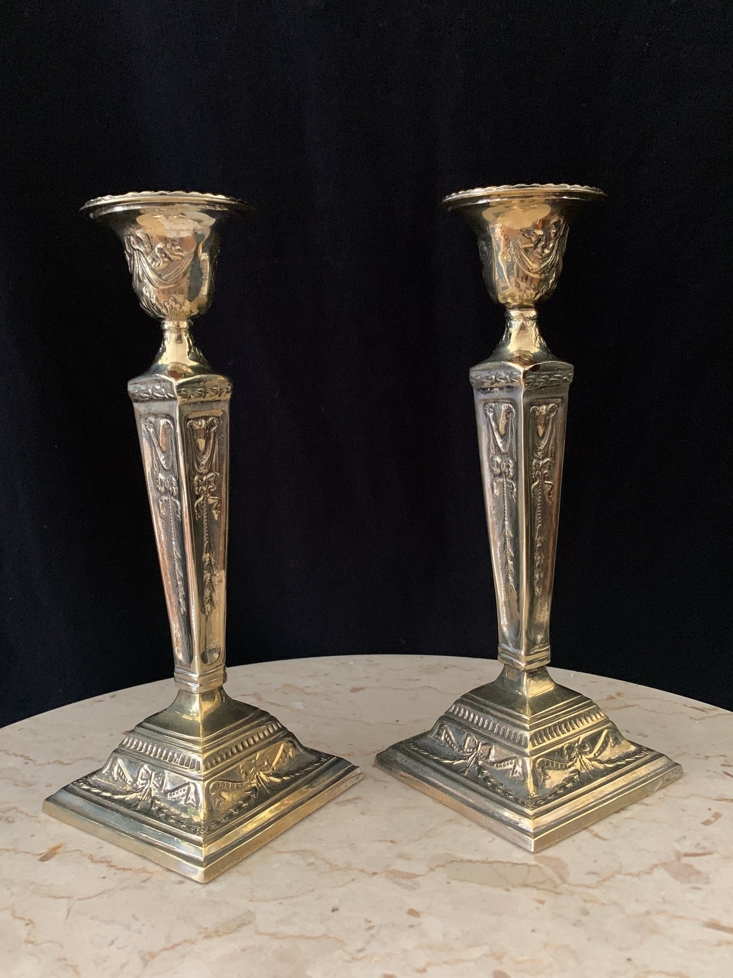 Vintage Shabby Chic Candlesticks Pair of EP Brass Candle Holders Vinta ...