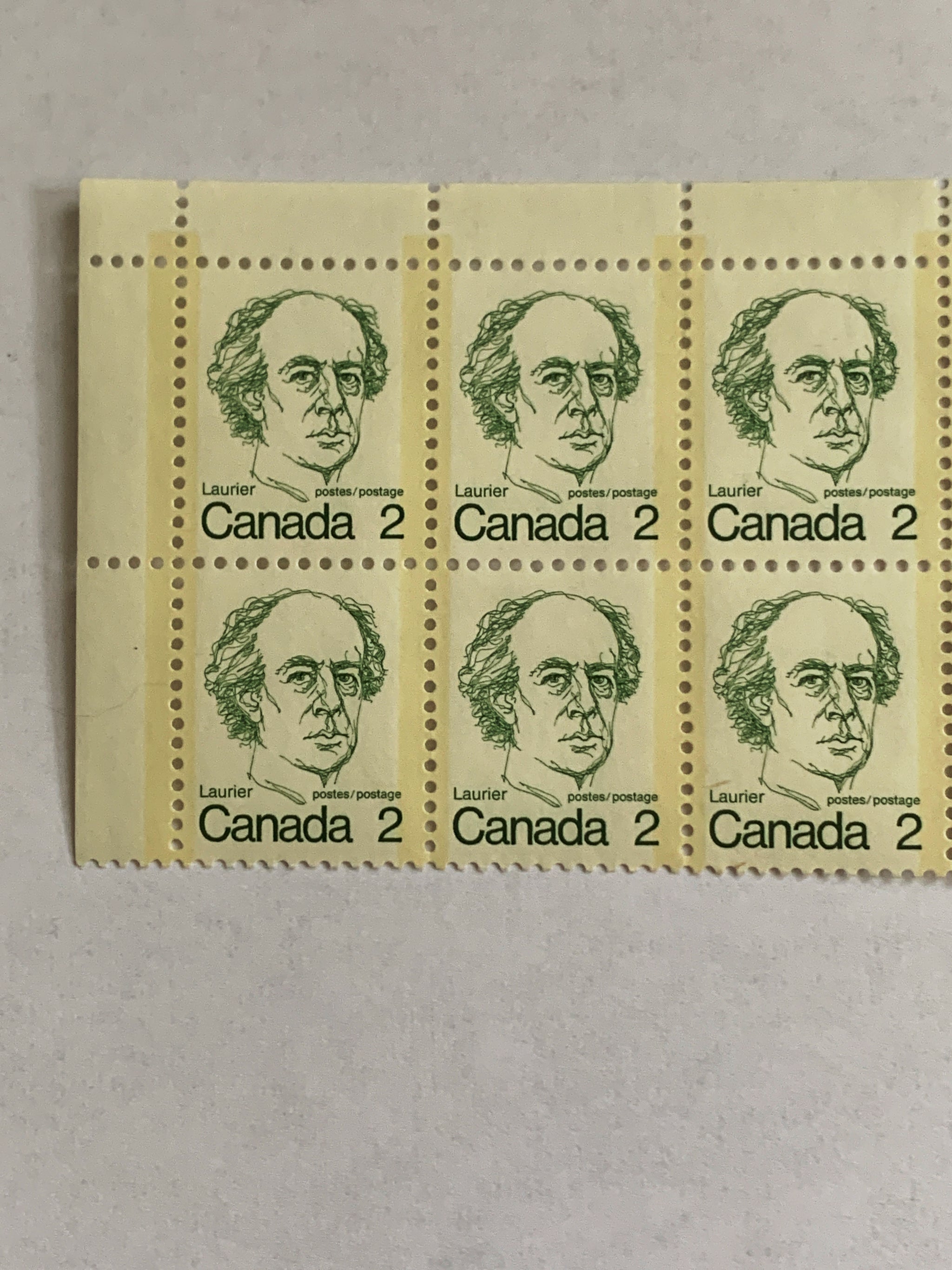Wilfred Laurier Canadian 2 Cent Stamps 16 Stamps Top of Sheet ...