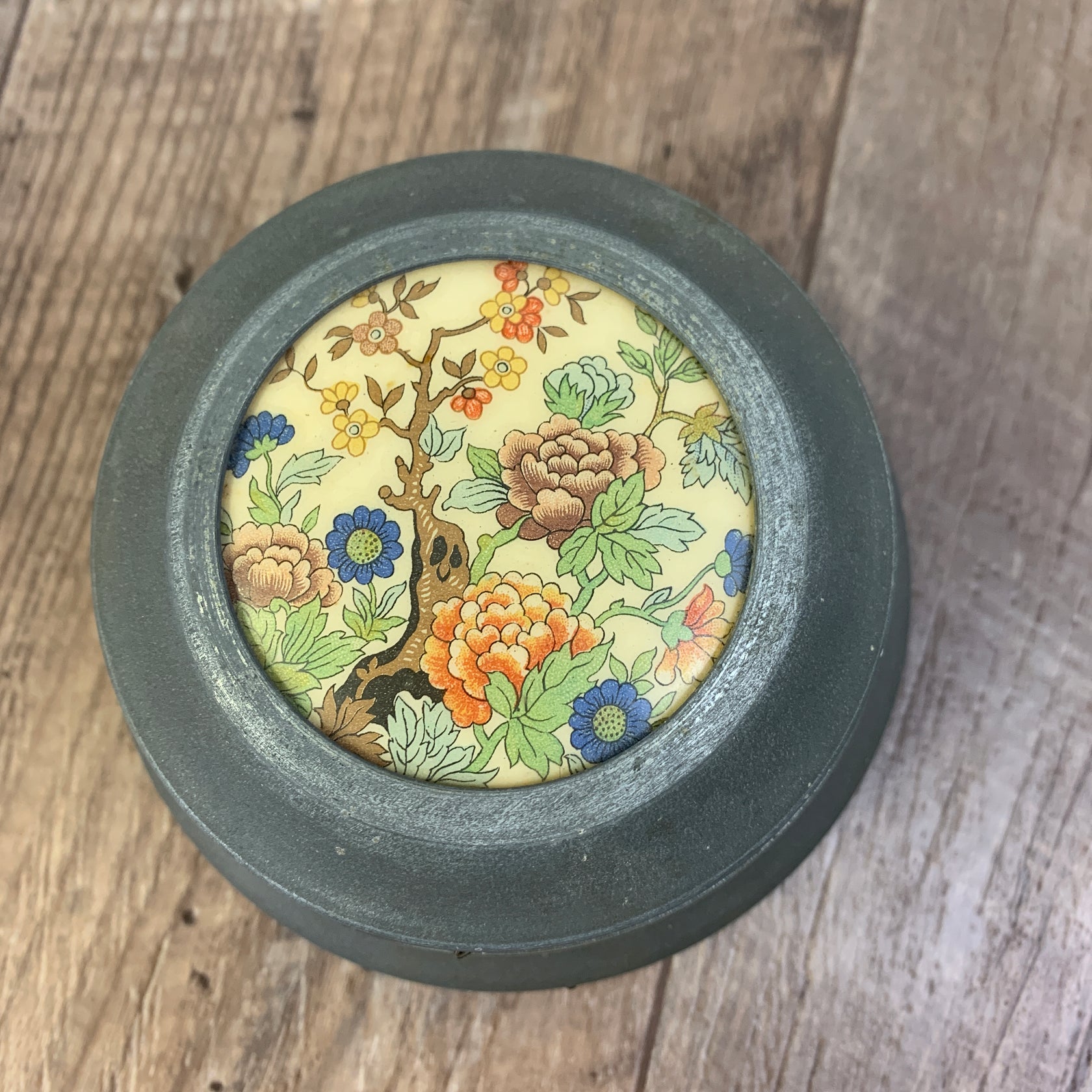 Vintage Metal Puff Jar with Ceramic Lid, 1940s Powder Puff Keeper Made ...