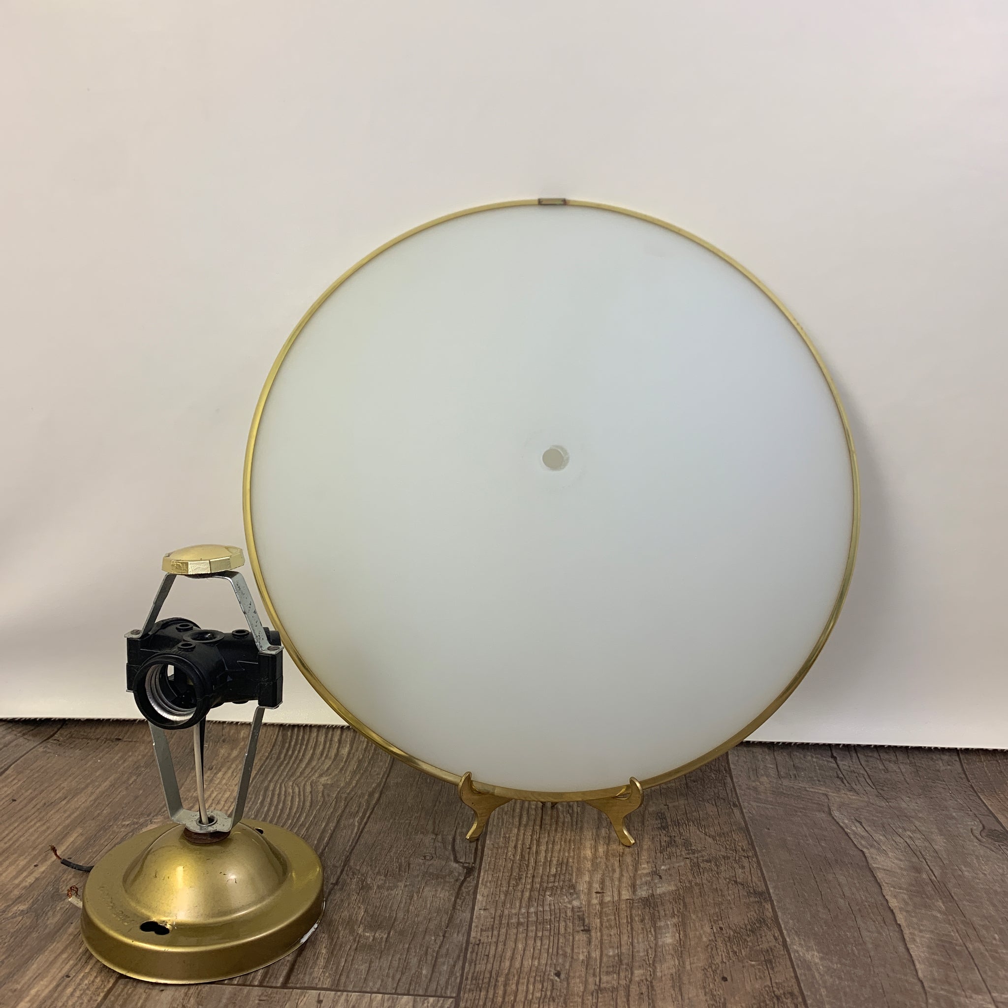 Large Disc Shaped Light Cover, Vintage Light Fixture, Large White Powd ...