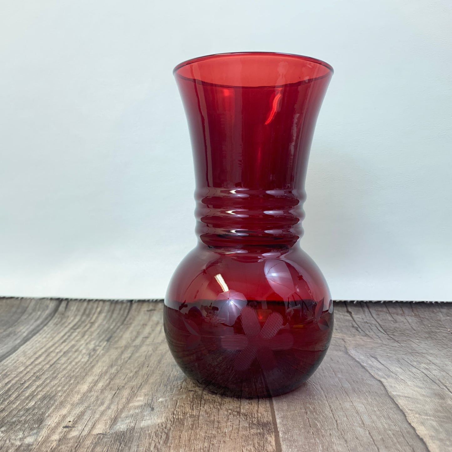 Ruby Red Pineapple Vase with Etched Design Ruby Red Glass Vase, Vintag ...